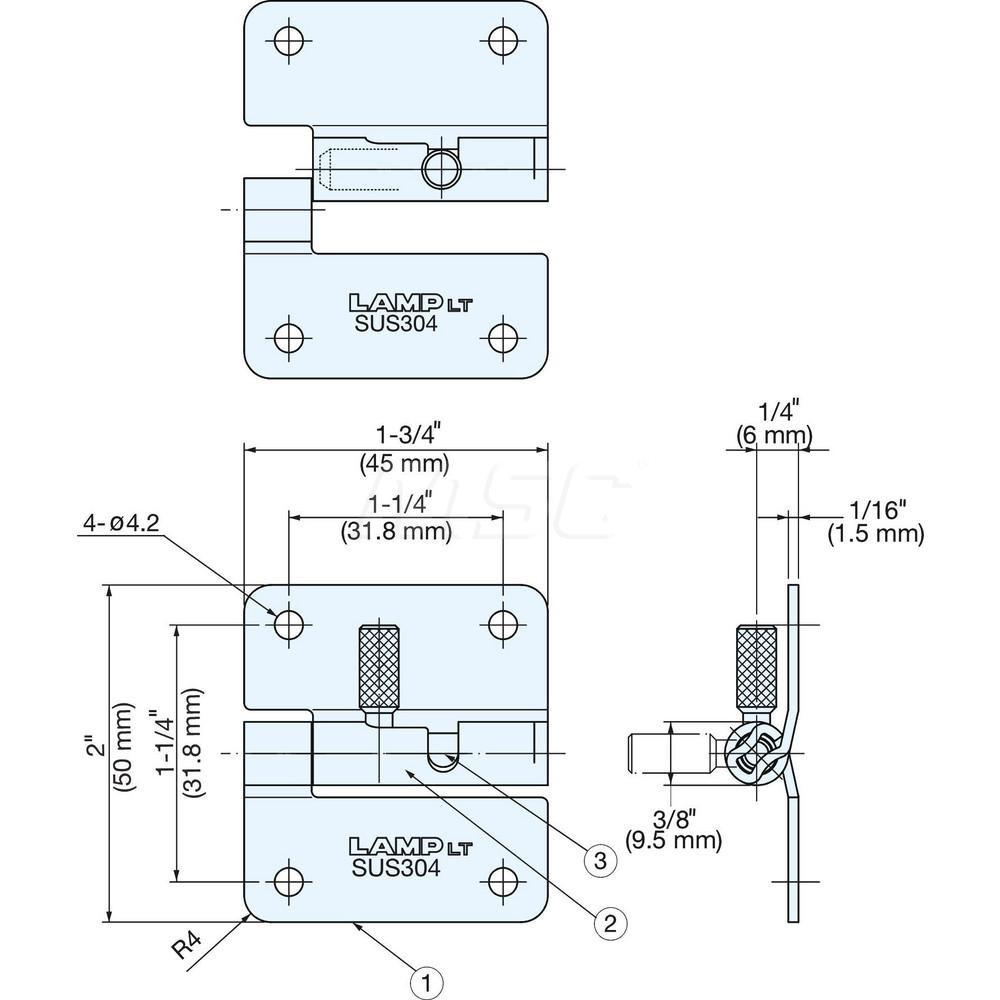 Sugatsune - Quick Release Hinge: 4 Mounting Holes | MSC Direct