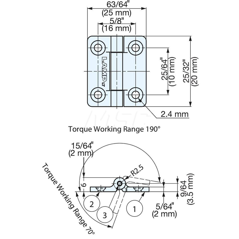 Sugatsune - Compact Torque Hinge: 4 Mounting Holes | MSC Direct