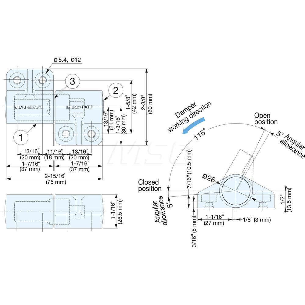 Sugatsune - Soft-Close Torque Damper With Bracket Hinge: 4 Mounting ...