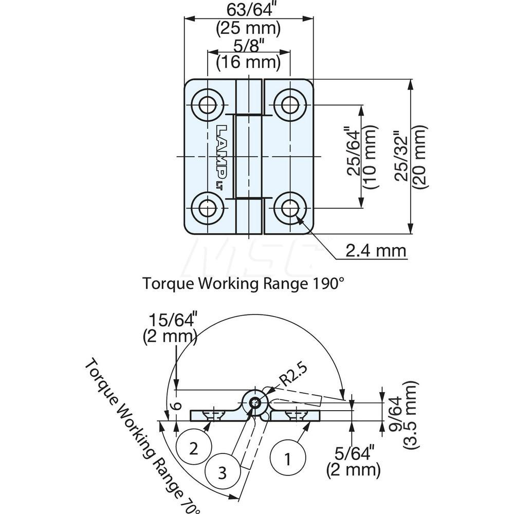 Sugatsune - Compact Torque Hinge: 4 Mounting Holes | MSC Direct