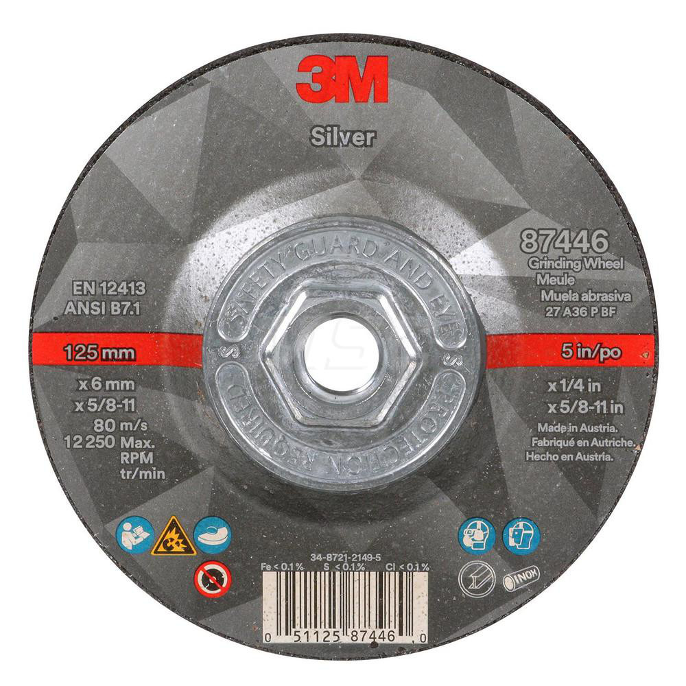 3M - Depressed-Center Wheel: Type 27, 5" Dia, 1/4" Thick, 5/8-11 Hole ...