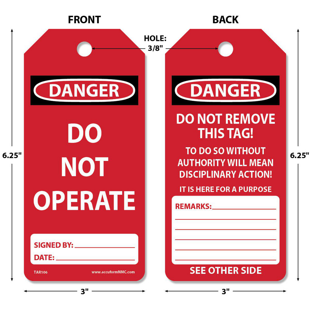 AccuformNMC - Accident Prevention Tag: Rectangle, 6-1/4" High ...