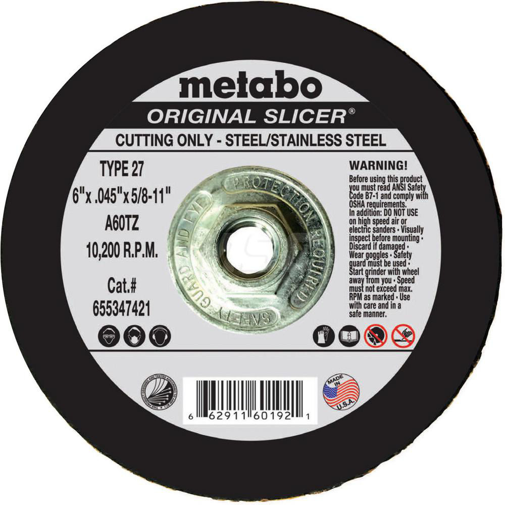 Metabo - Depressed-Center Wheel: Type 27, 6" Dia, 0.0450" Thick, 5/8-11 ...