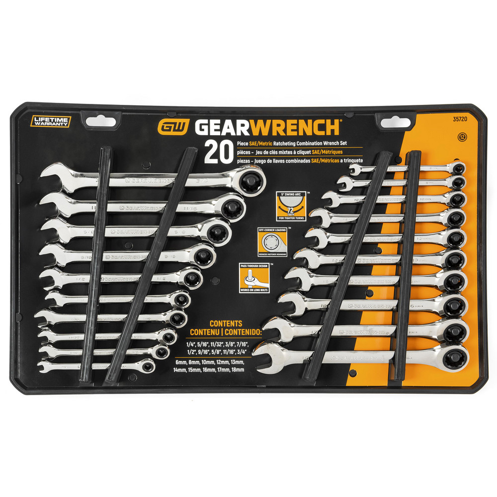 GEARWRENCH - Combination Wrench Set: 20 Pc, 1/4 to 3/4" Wrench, Inch ...