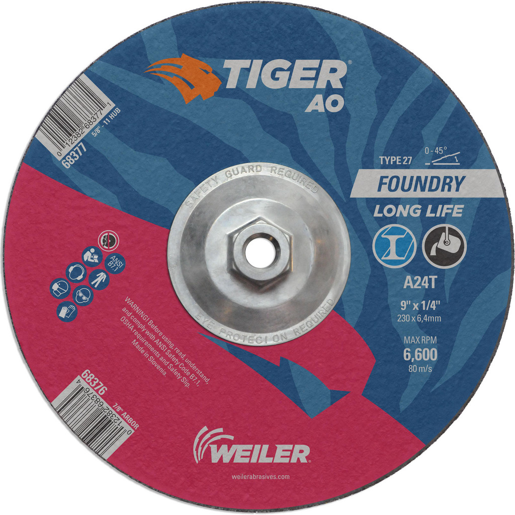 Weiler - Depressed-Center Wheel: Type 27, 9" Dia, 1/4" Thick, 5/8-11 ...