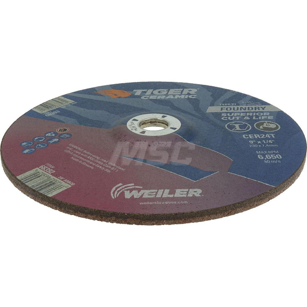 Weiler - Depressed-Center Wheel: Type 27, 9" Dia, 1/4" Thick, 7/8" Hole ...