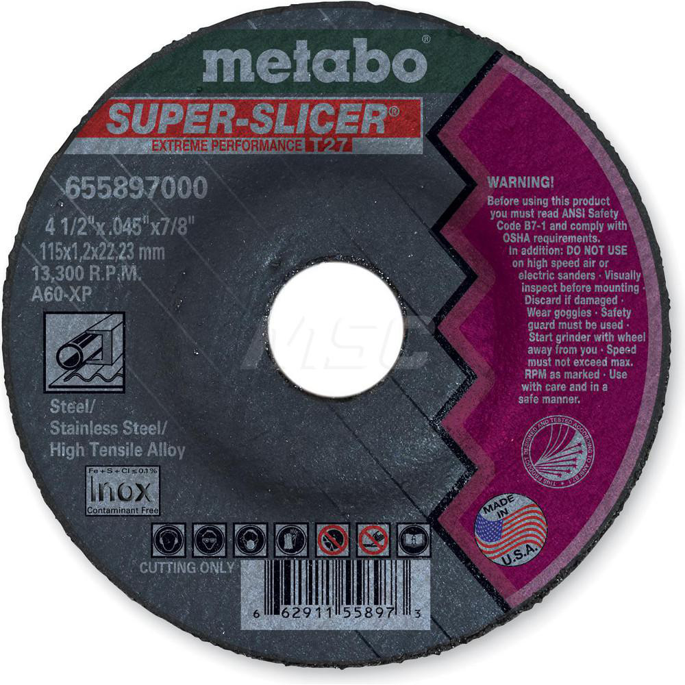 Metabo - Depressed-Center Wheel: Type 27, 4-1/2" Dia, 0.0450" Thick, 7/ ...