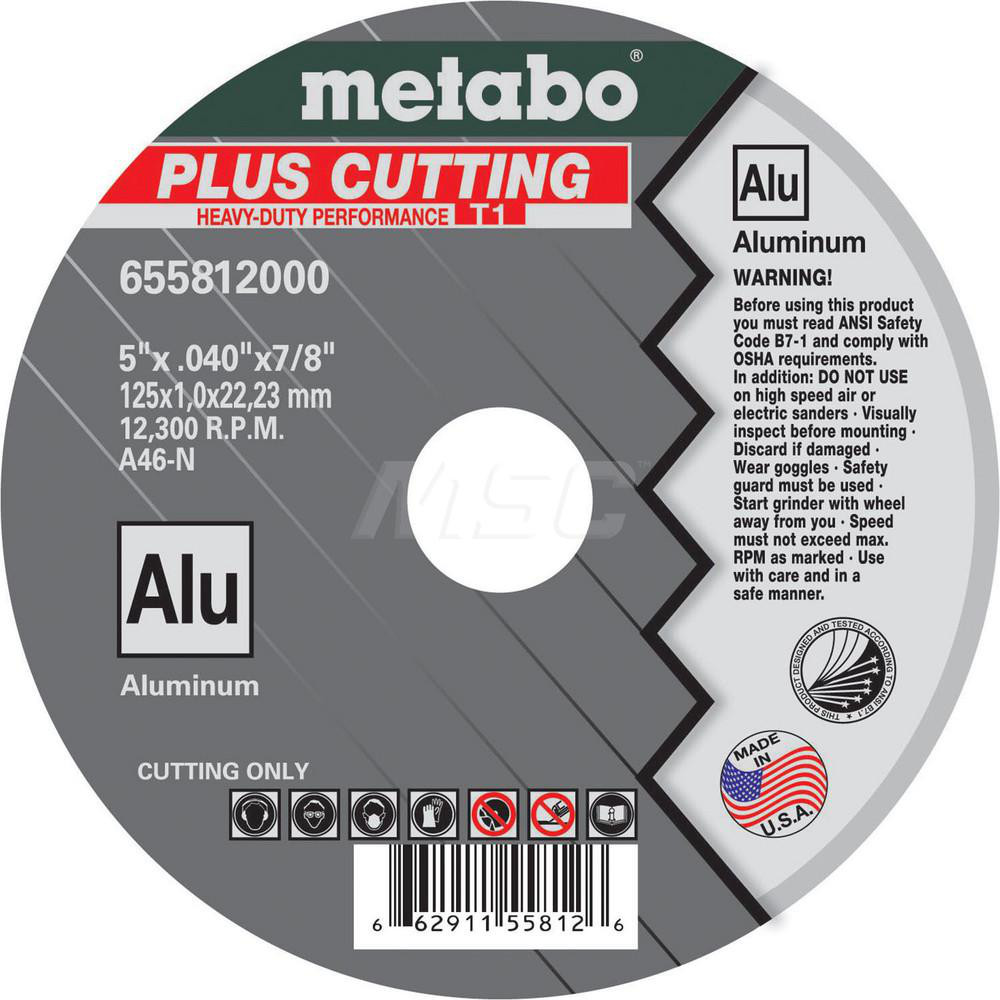Metabo - Cutoff Wheel: Type 1 (01/41), 5" Dia, 0.0400" Thick, 7/8" Hole ...
