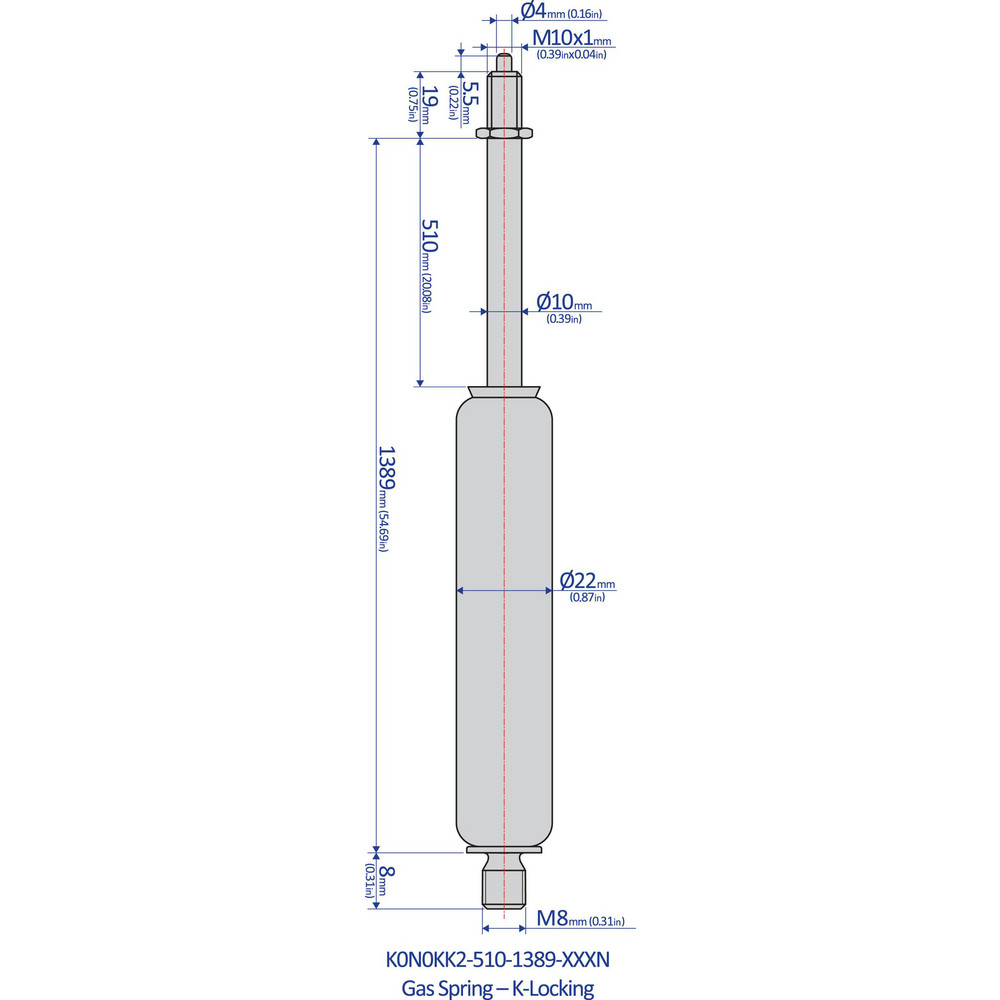 Bansbach, EasyLift - K-Locking Gas Spring: 8 mm Rod Dia, 20 lb Capacity ...