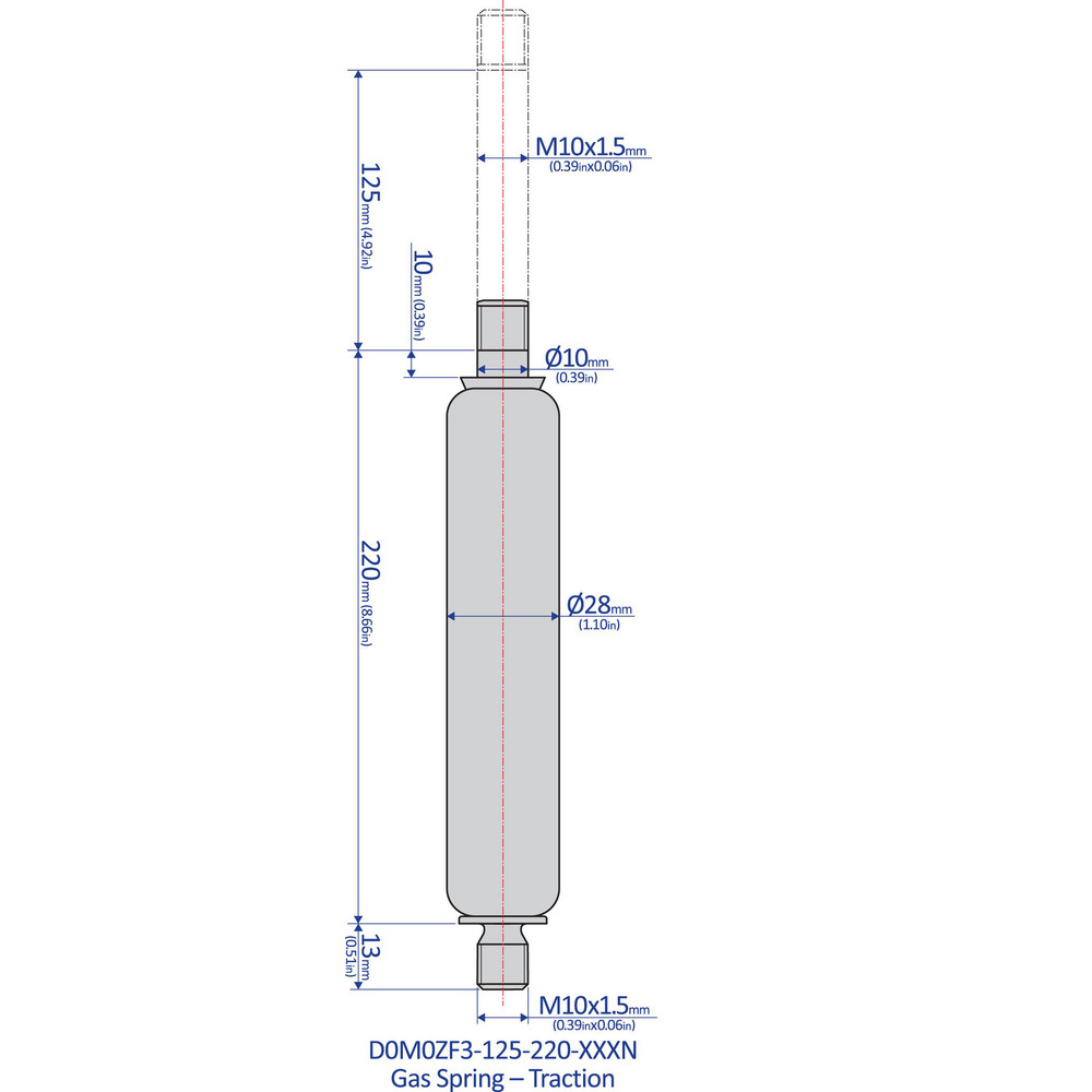 Bansbach, EasyLift - Traction Gas Spring: 10 mm Rod Dia, 60 lb Capacity ...