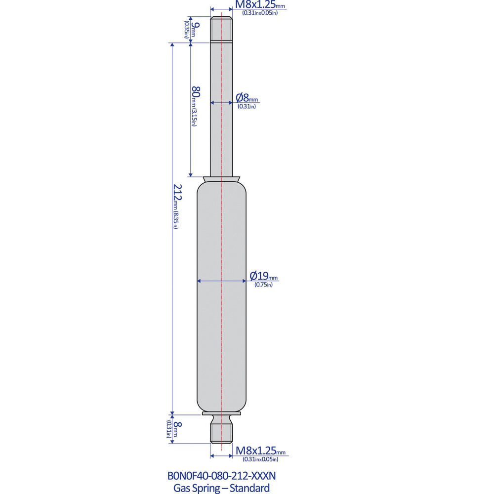 Bansbach, EasyLift - Standard Gas Spring: 8 mm Rod Dia, 130 lb Capacity ...