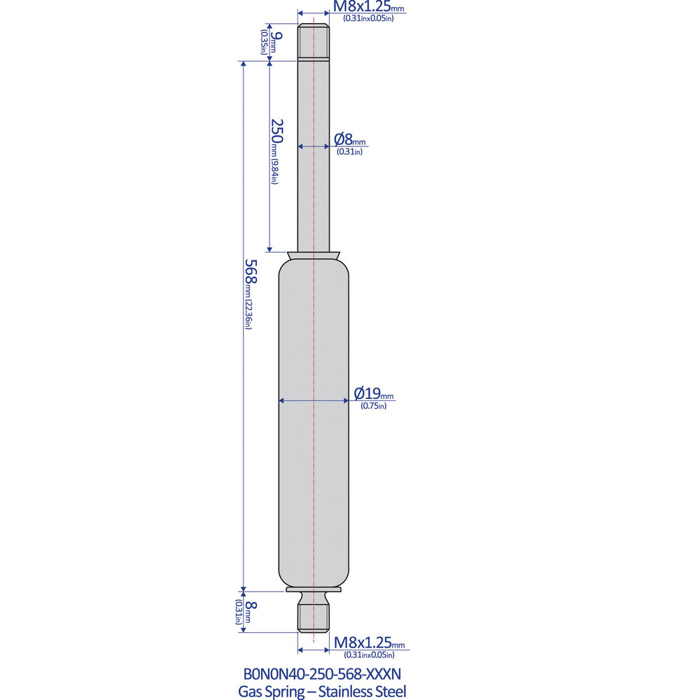 Bansbach, EasyLift - Stainless Steel Gas Spring: 8 mm Rod Dia, 80 lb ...
