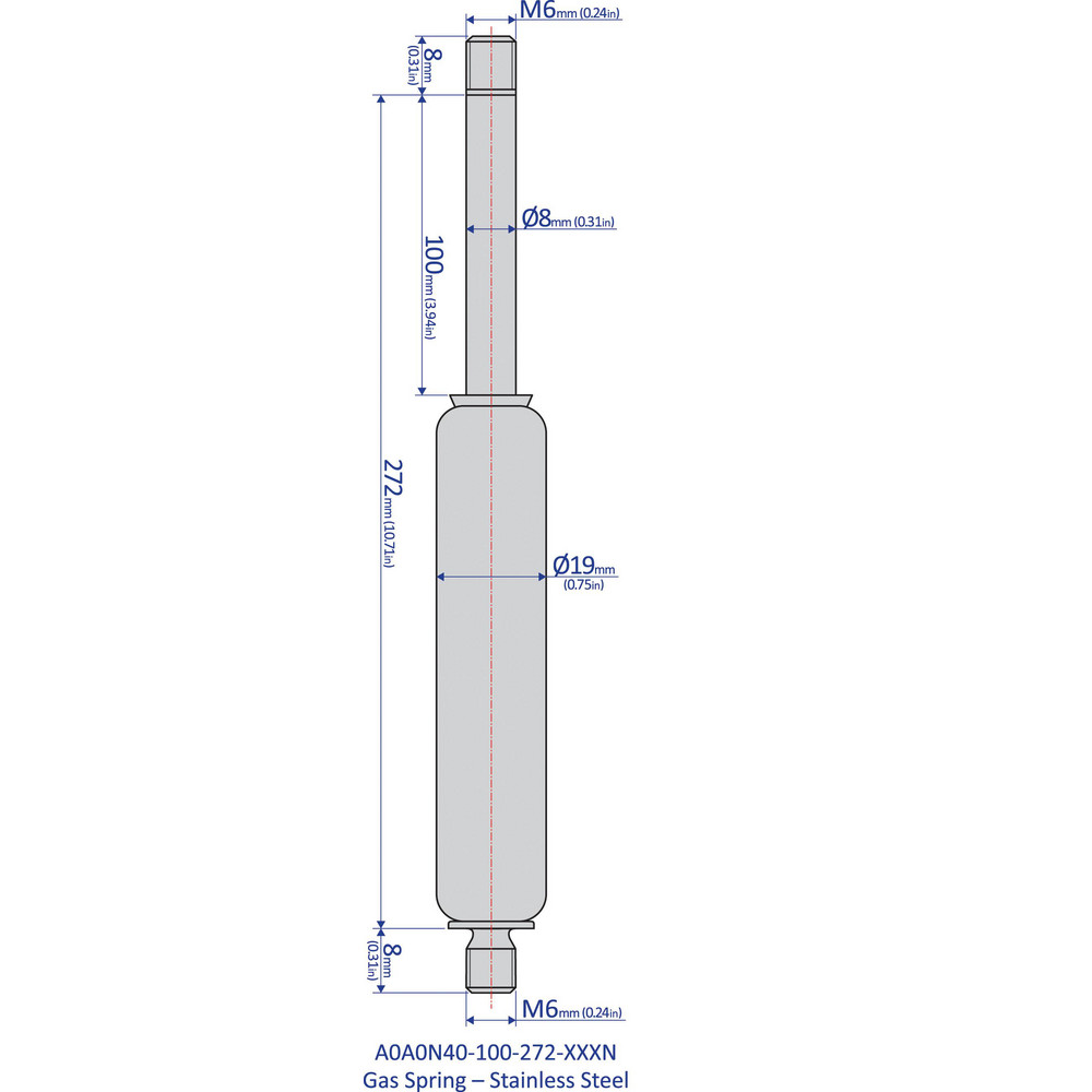 Bansbach, EasyLift - Stainless Steel Gas Spring: 8 mm Rod Dia, 15 lb ...