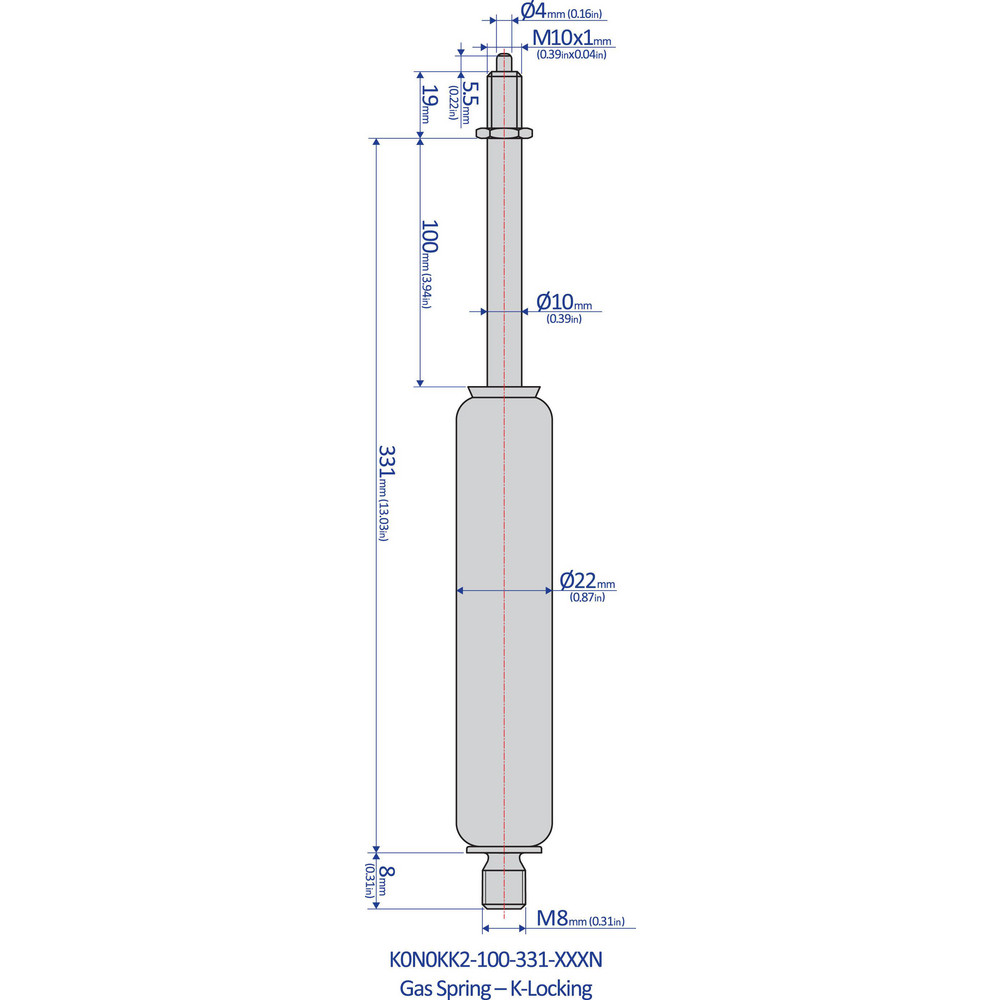 Bansbach, EasyLift - K-Locking Gas Spring: 8 mm Rod Dia, 20 lb Capacity ...