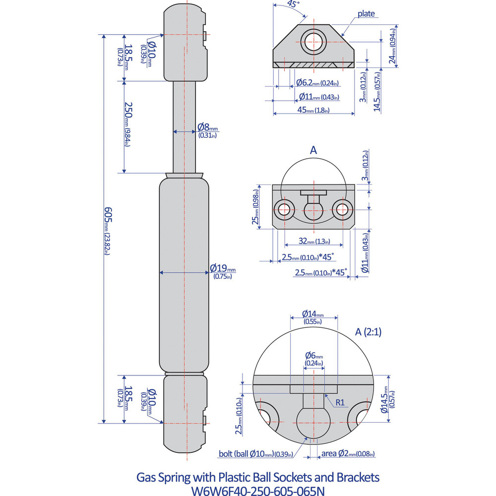 Bansbach, EasyLift - Marine Gas Spring Kit: 8 mm Rod Dia, 15 lb ...