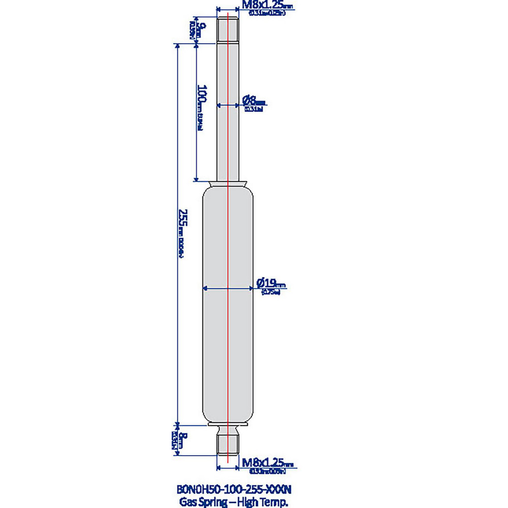 Bansbach, EasyLift - High Temperature Gas Spring: 8 mm Rod Dia, 90 lb ...