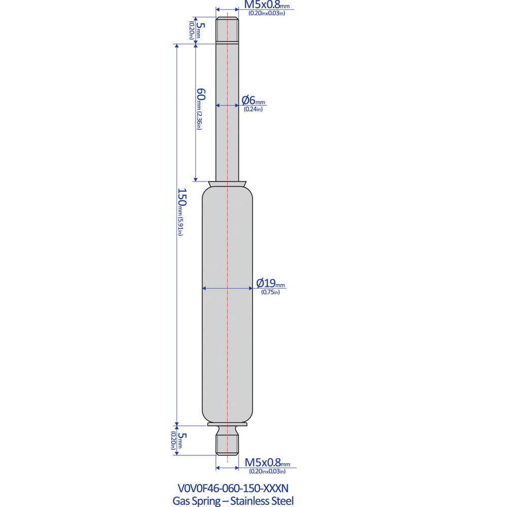 Bansbach, EasyLift - Standard Gas Spring: 6 mm Rod Dia, 40 lb Capacity ...