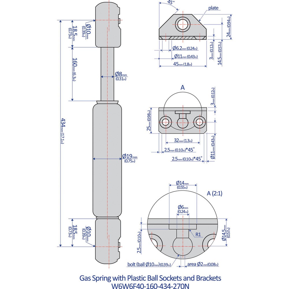Bansbach, EasyLift - Marine Gas Spring Kit: 8 mm Rod Dia, 40 lb ...
