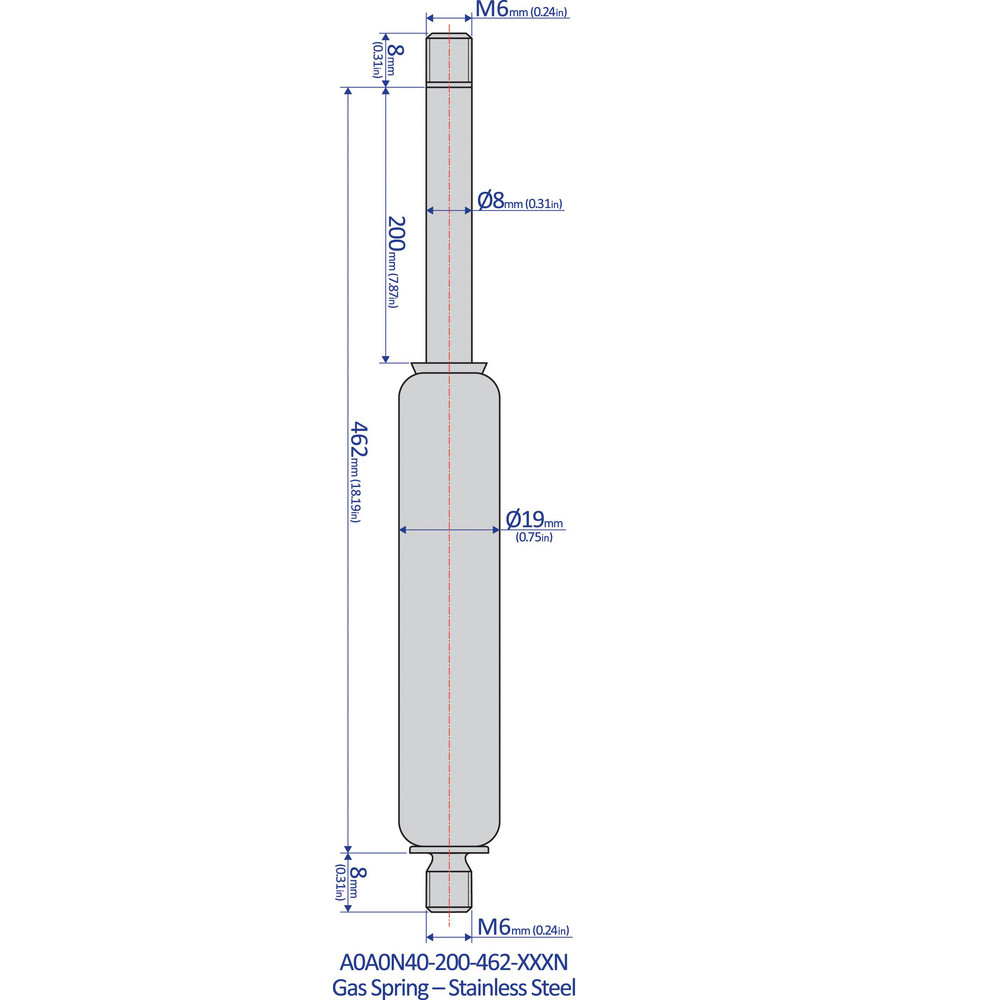 Bansbach, EasyLift - Stainless Steel Gas Spring: 8 mm Rod Dia, 20 lb ...