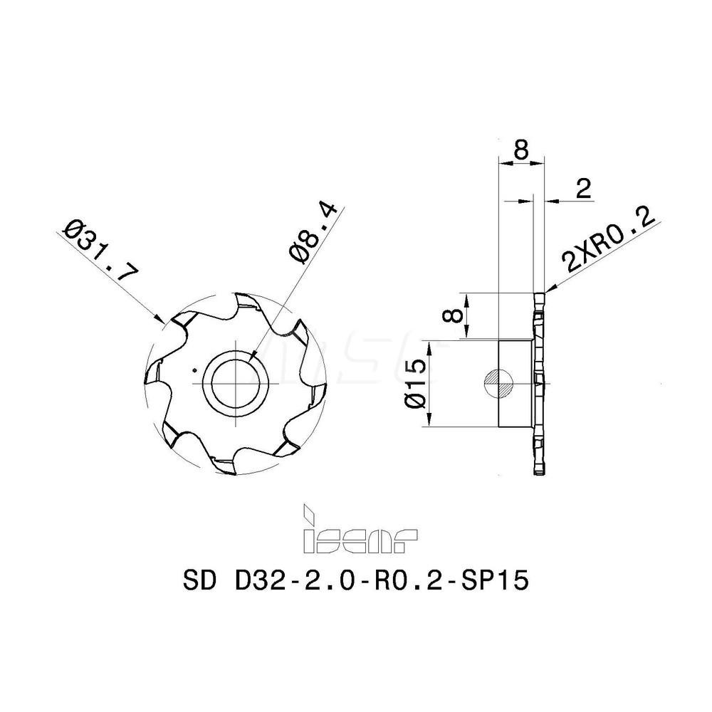 Iscar - T-Slot Milling Tip Insert: SDD32-2.0-R0.2-SP15, Carbide | MSC Direct