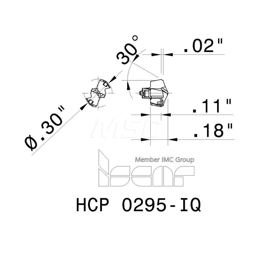 Iscar - Replaceable Drill Tips: HCP 0295-IQ IC908, 0.2950" Dia, 7.49 mm ...