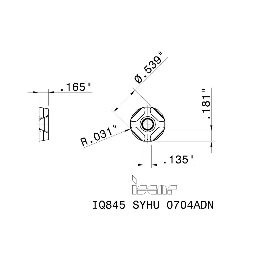 Iscar - Milling Insert: ANSI IQ845 SYHU 0704ADN IC830, ISO IQ845 SYHU ...