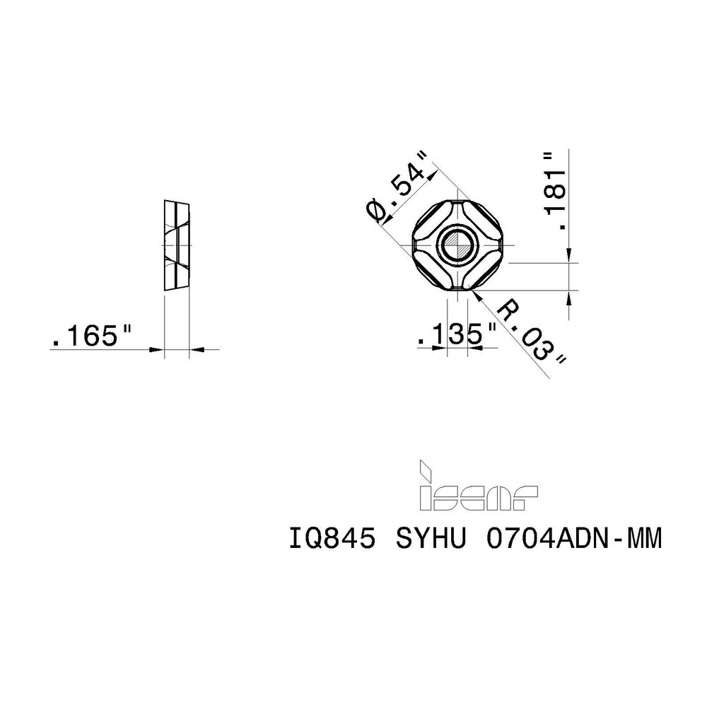 Iscar - Milling Insert: ANSI IQ845 SYHU 0704ADN-MM IC808, ISO IQ845 ...
