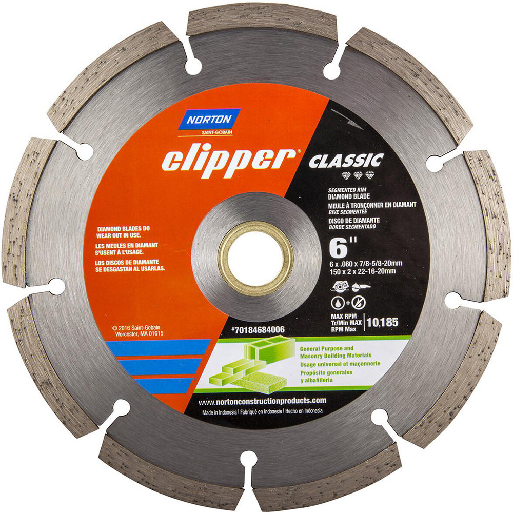 Norton - Wet & Dry Cut Saw Blade: 6" Dia, 7/8" Arbor Hole, 0.1" Kerf ...