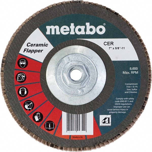 Metabo - Flap Disc: 7" Dia, 40 Grit, Ceramic Alumina, Type 29 | MSC Direct