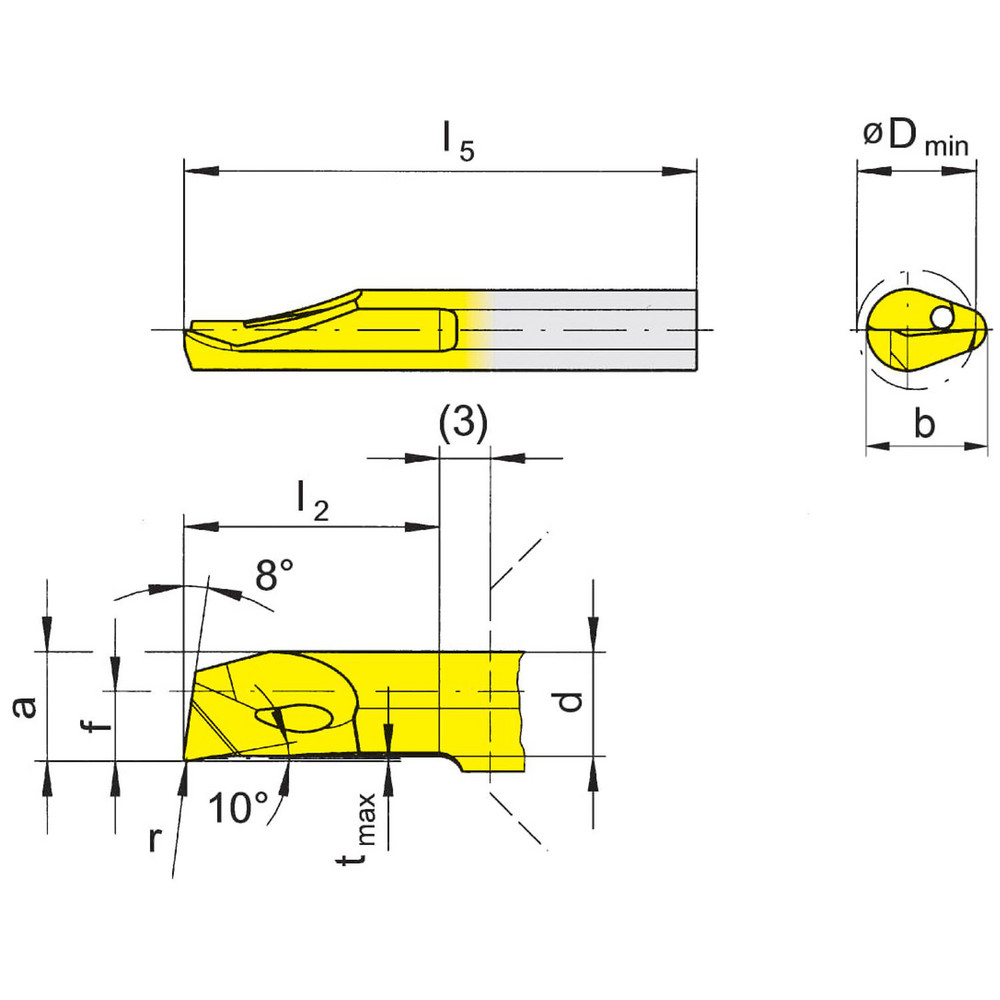 HORN - Internal Boring Bar: 6.000 mm Min Bore, 0.15 mm Max Depth, Left ...