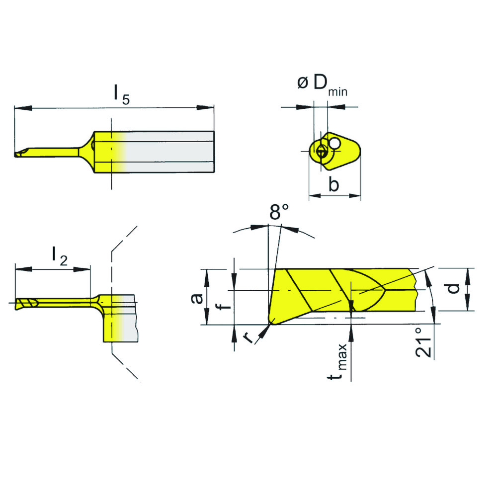 HORN - Internal Boring Bar: 2.500 mm Min Bore, 0.15 mm Max Depth, Right ...