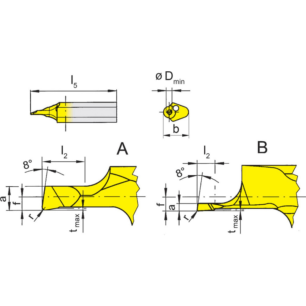 HORN - Internal Boring Bar: 1.00 mm Min Bore, 0.10 mm Max Depth, Left ...