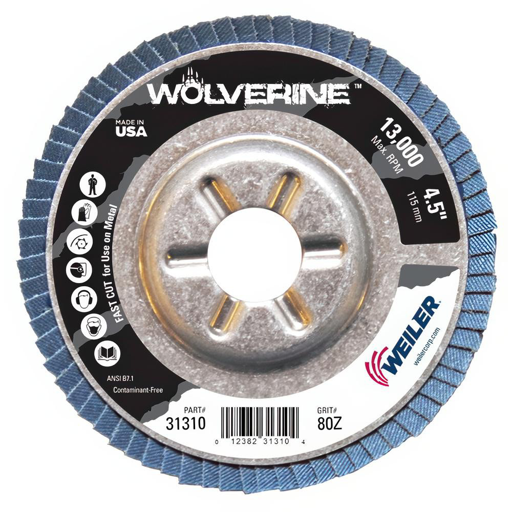 Weiler - Flap Disc: 4-1/2" Dia, 7/8" Hole, 80 Grit, Zirconia Alumina, Type 29 | MSC Direct