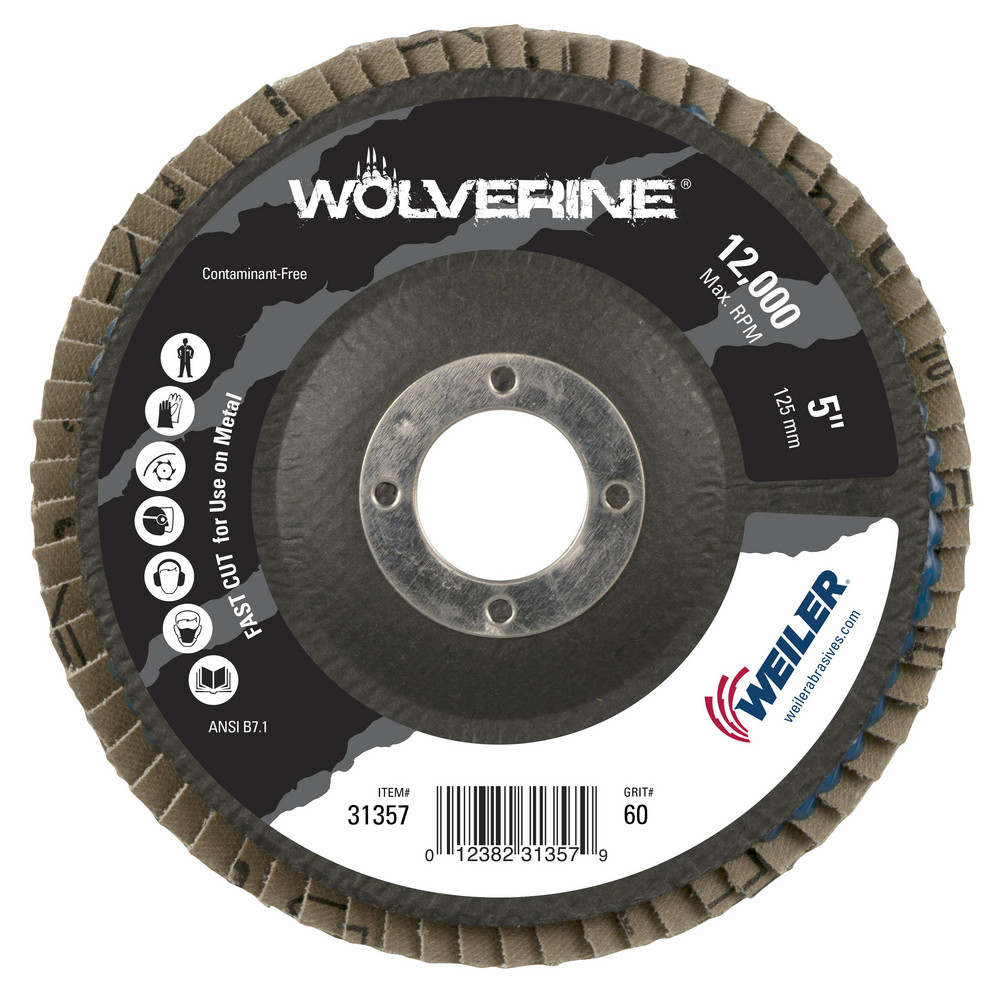 Weiler - Flap Disc: 5" Dia, 7/8" Hole, 80 Grit, Zirconia Alumina, Type ...