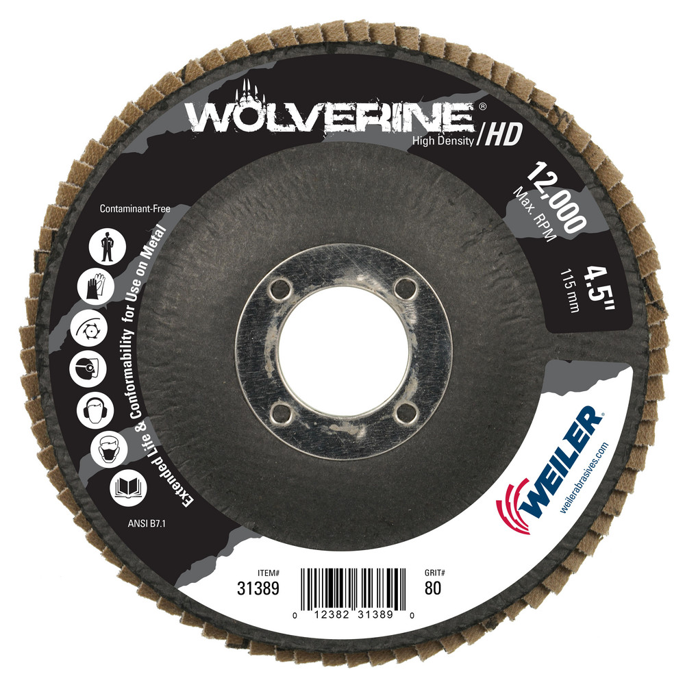 Weiler - Flap Disc: 4-1/2" Dia, 7/8" Hole, Zirconia Alumina, Type 27 ...