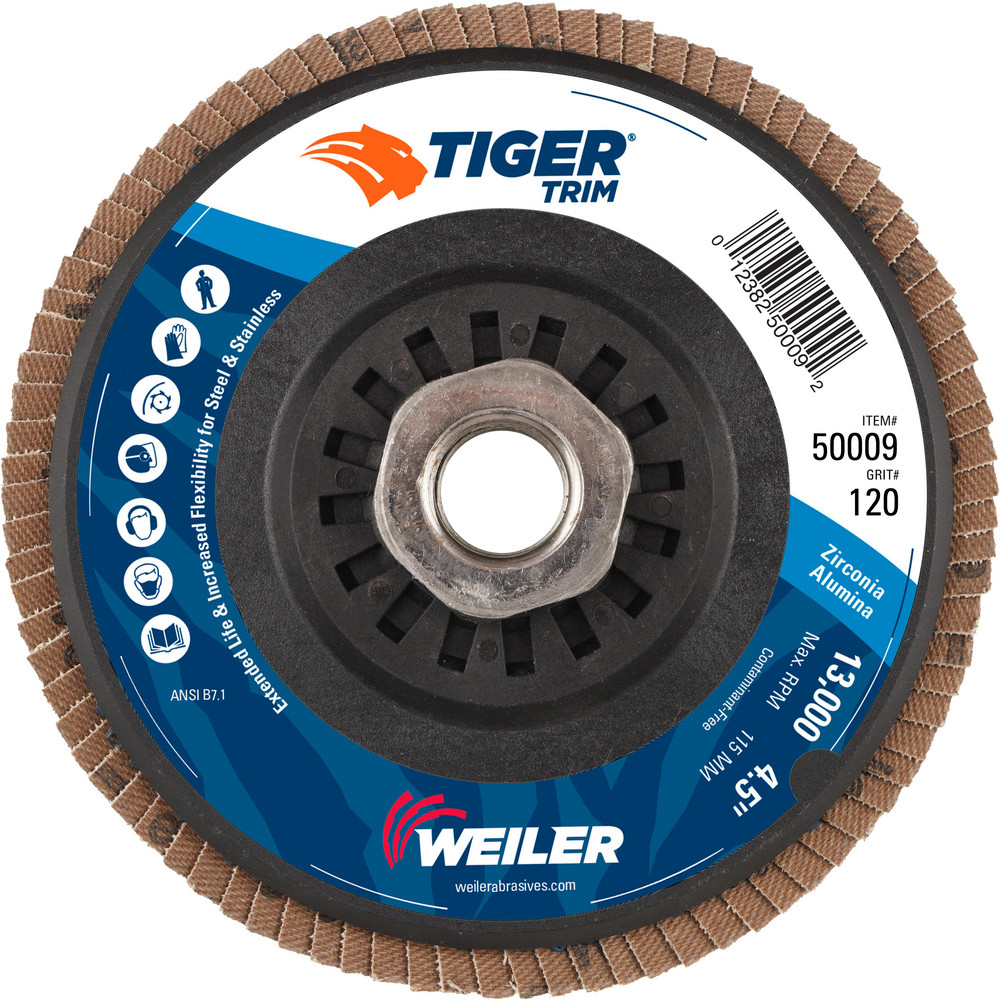 Weiler - Flap Disc: 4-1/2" Dia, 120 Grit, Zirconia Alumina, Type 29 ...