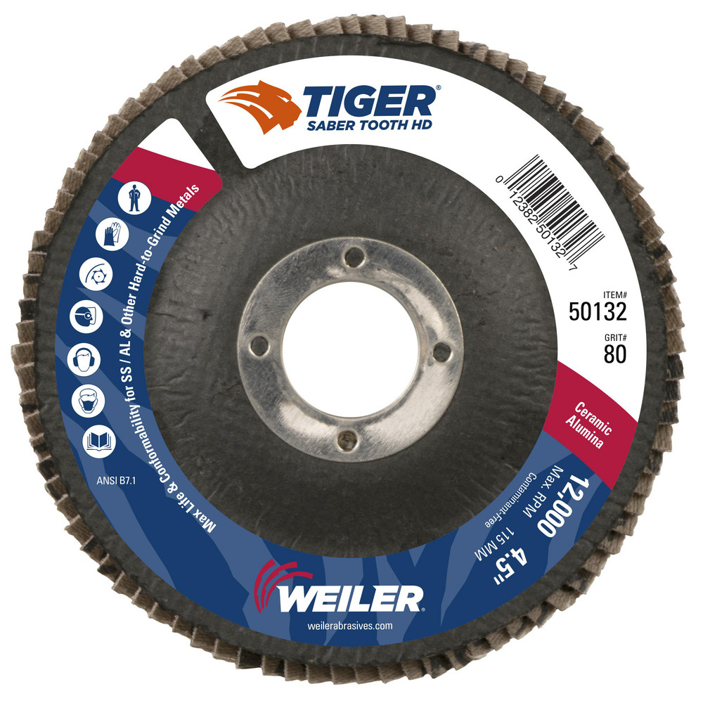 Weiler - Flap Disc: 4-1/2" Dia, 7/8" Hole, 80 Grit, Ceramic, Type 27 ...