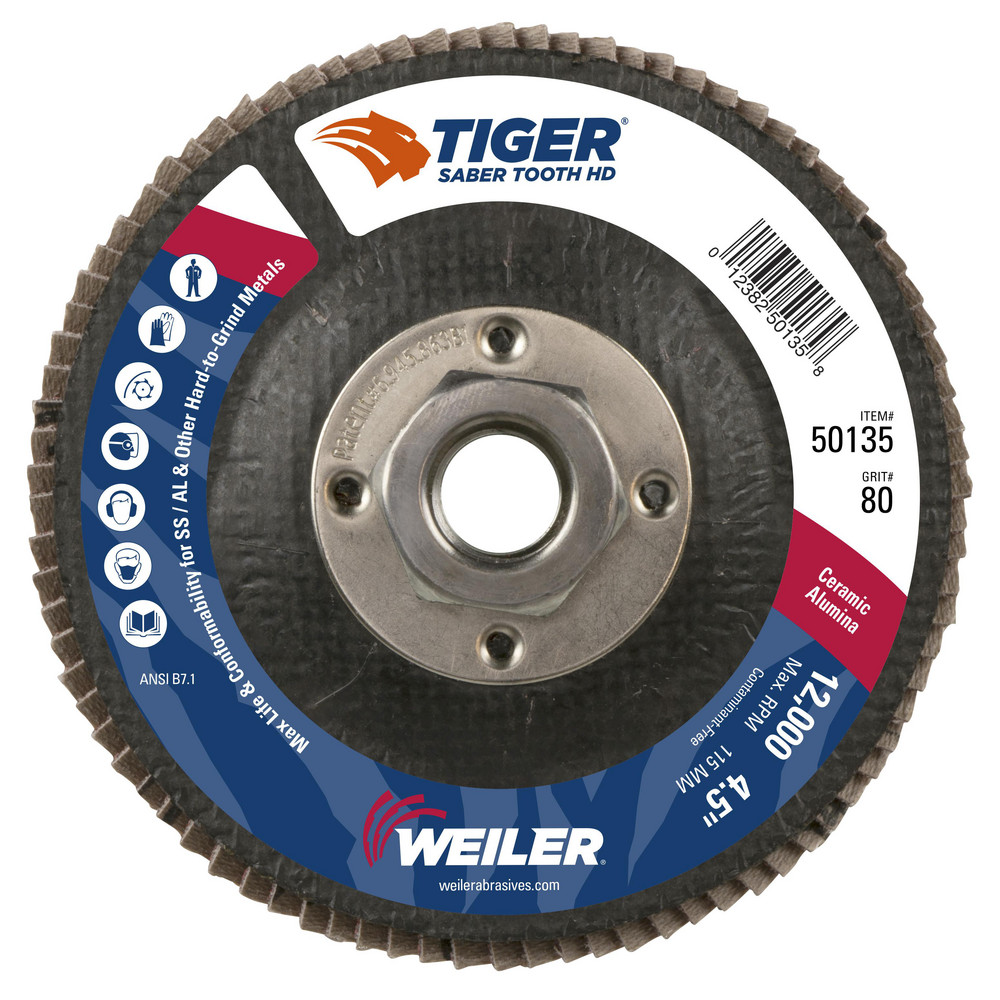 Weiler - Flap Disc: 4-1/2" Dia, 80 Grit, Ceramic, Type 27 | MSC Direct