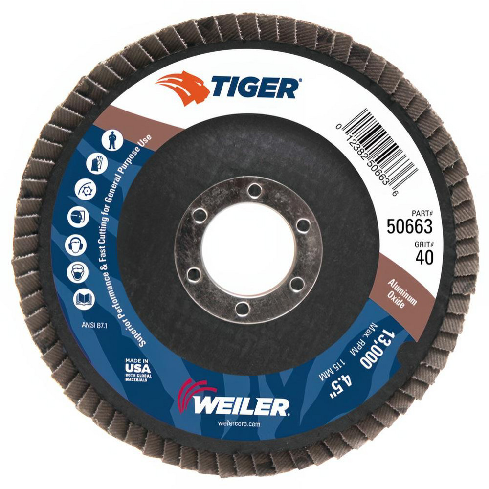 Weiler - Flap Disc: 4-1/2" Dia, 7/8" Hole, 40 Grit, Aluminum Oxide ...