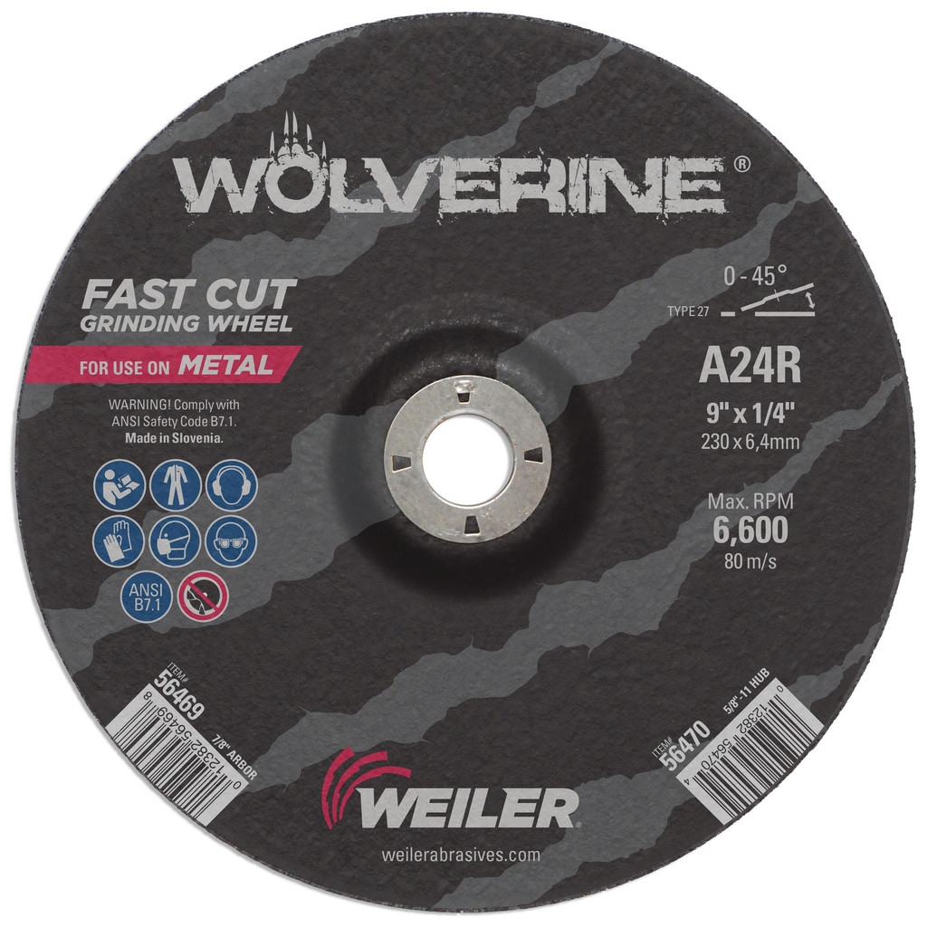 Weiler - Depressed-Center Wheel: Type 27, 9" Dia, 1/4" Thick, 7/8" Hole ...