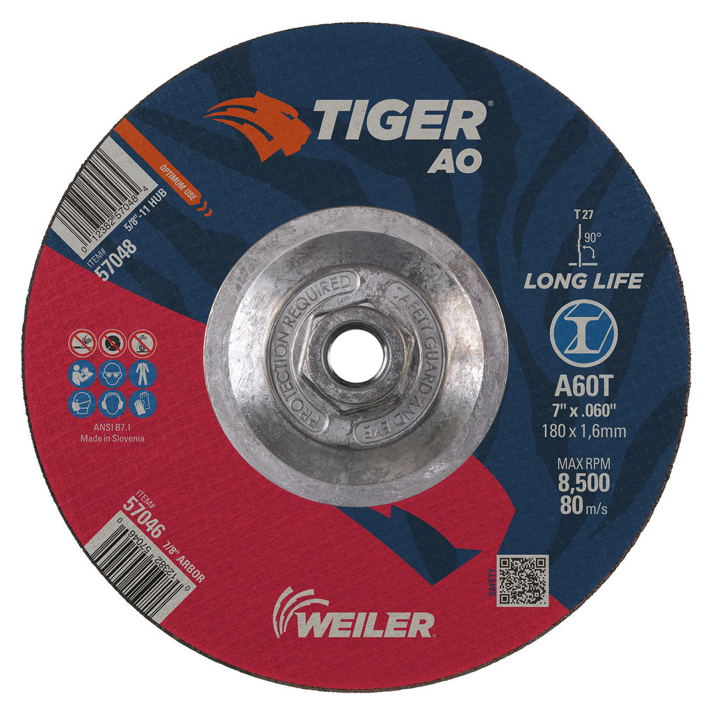 Weiler - Cutoff Wheel: Type 27, 7" Dia, 0.0600" Thick, 5/8-11" Hole ...