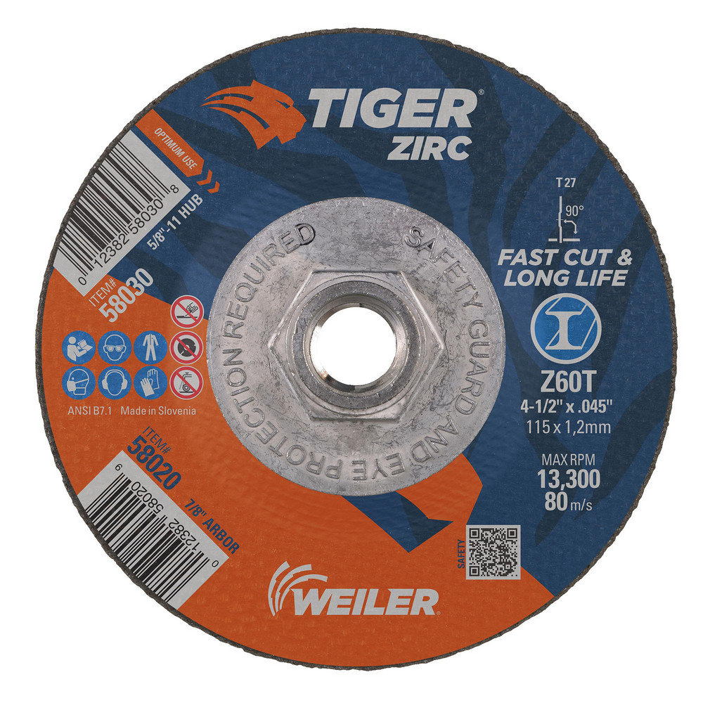 Weiler - Cutoff Wheel: Type 27, 4-1/2" Dia, 0.0450" Thick, 5/8-11" Hole ...