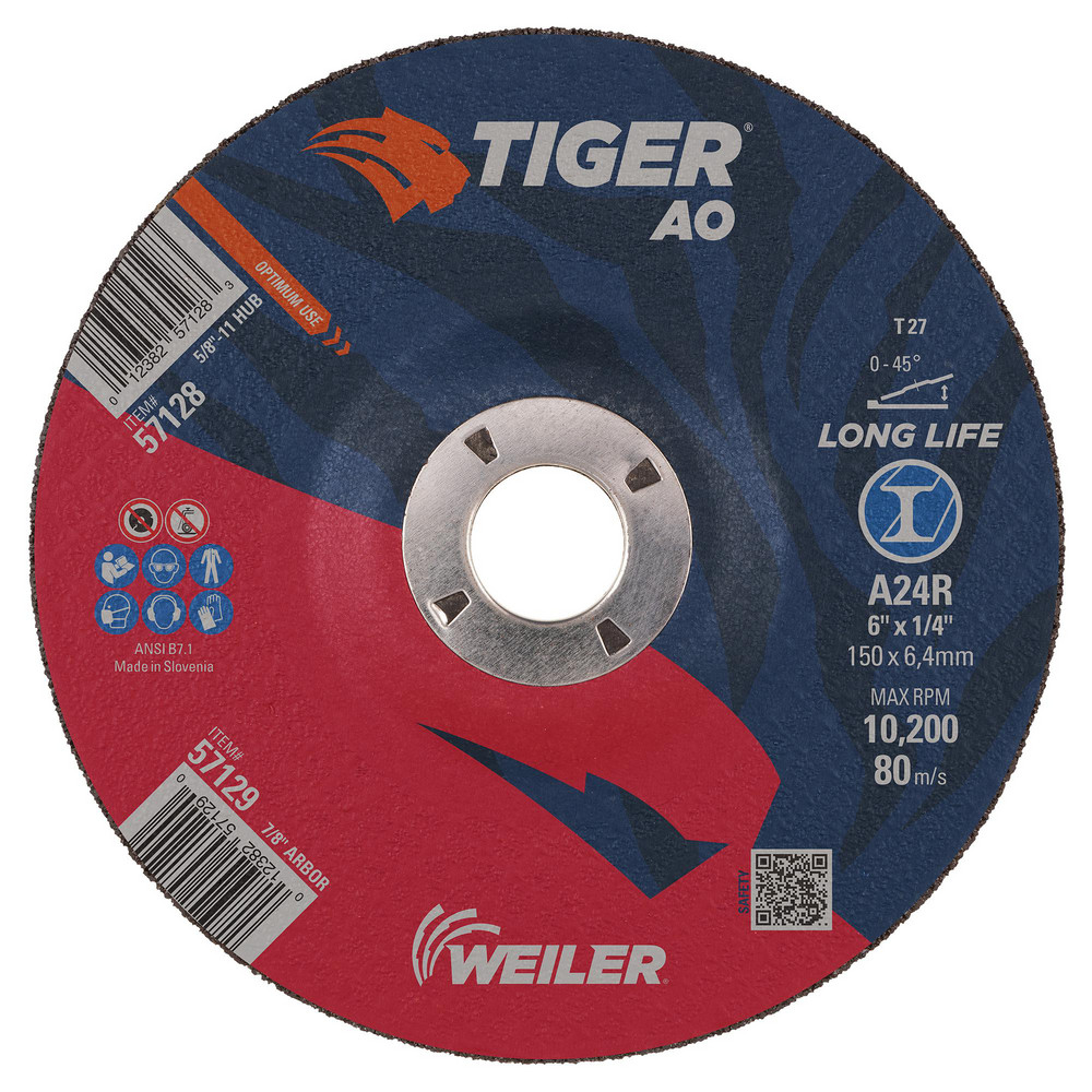 Weiler - Depressed-Center Wheel: Type 27, 6" Dia, 1/4" Thick, 7/8" Hole ...