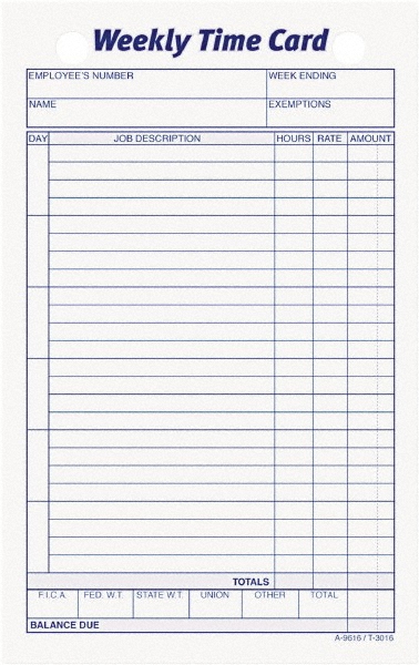 TOPS - Pack of (100) 1" High x 4-19/64" Wide Weekly Time Cards | MSC Direct