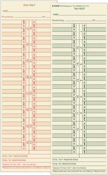TOPS - Pack of (500) 4-1/16" High x 11-1/8" Wide Bi-Weekly Time Cards ...