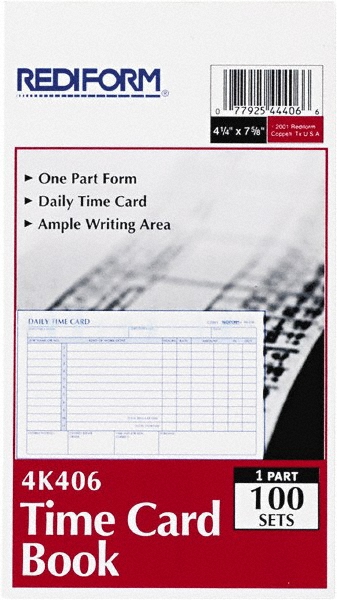 REDIFORM - Pack of (100), 29/32" High x 4-13/64" Wide Daily Time Cards ...