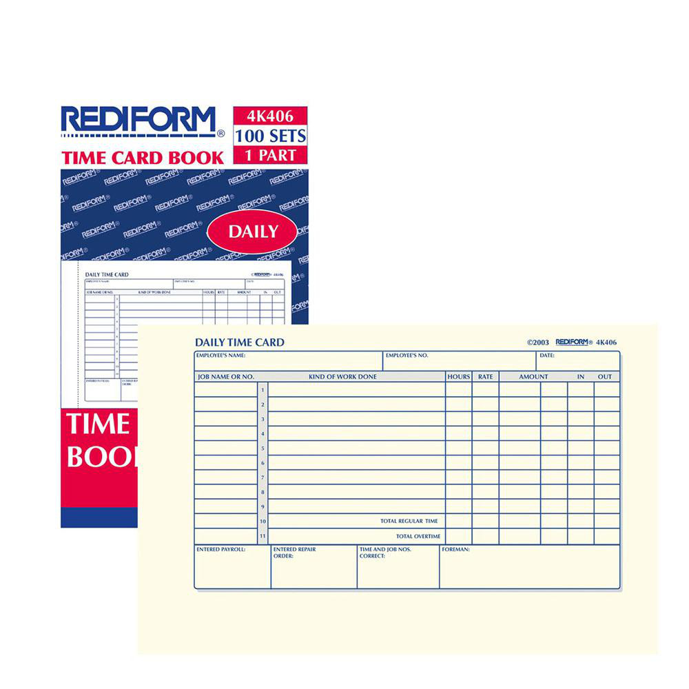 REDIFORM - Pack of (100), 29/32" High x 4-13/64" Wide Daily Time Cards ...