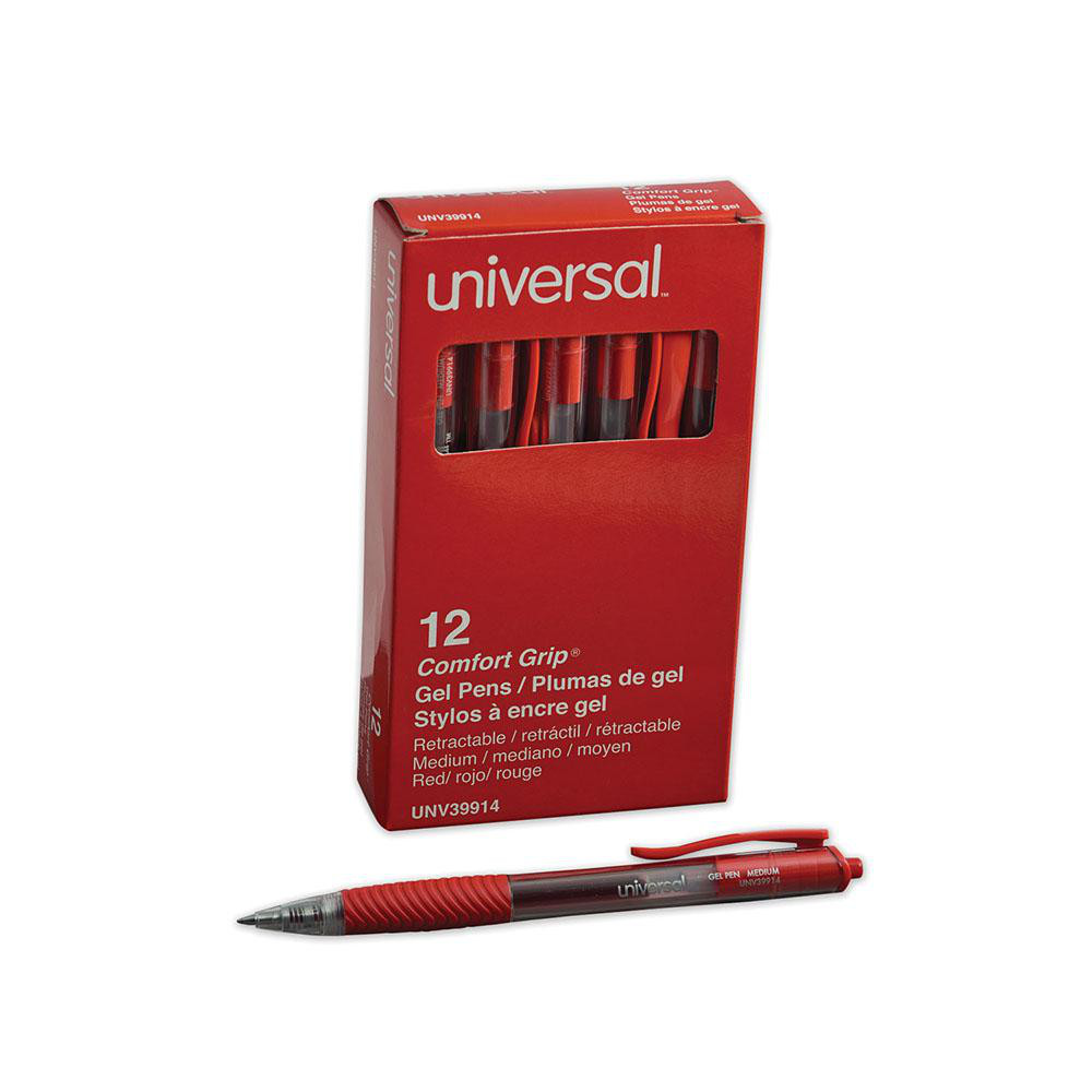 Universal One - MED RED INK 12/PK RLR BALL RETRACT GEL PEN | MSC Direct