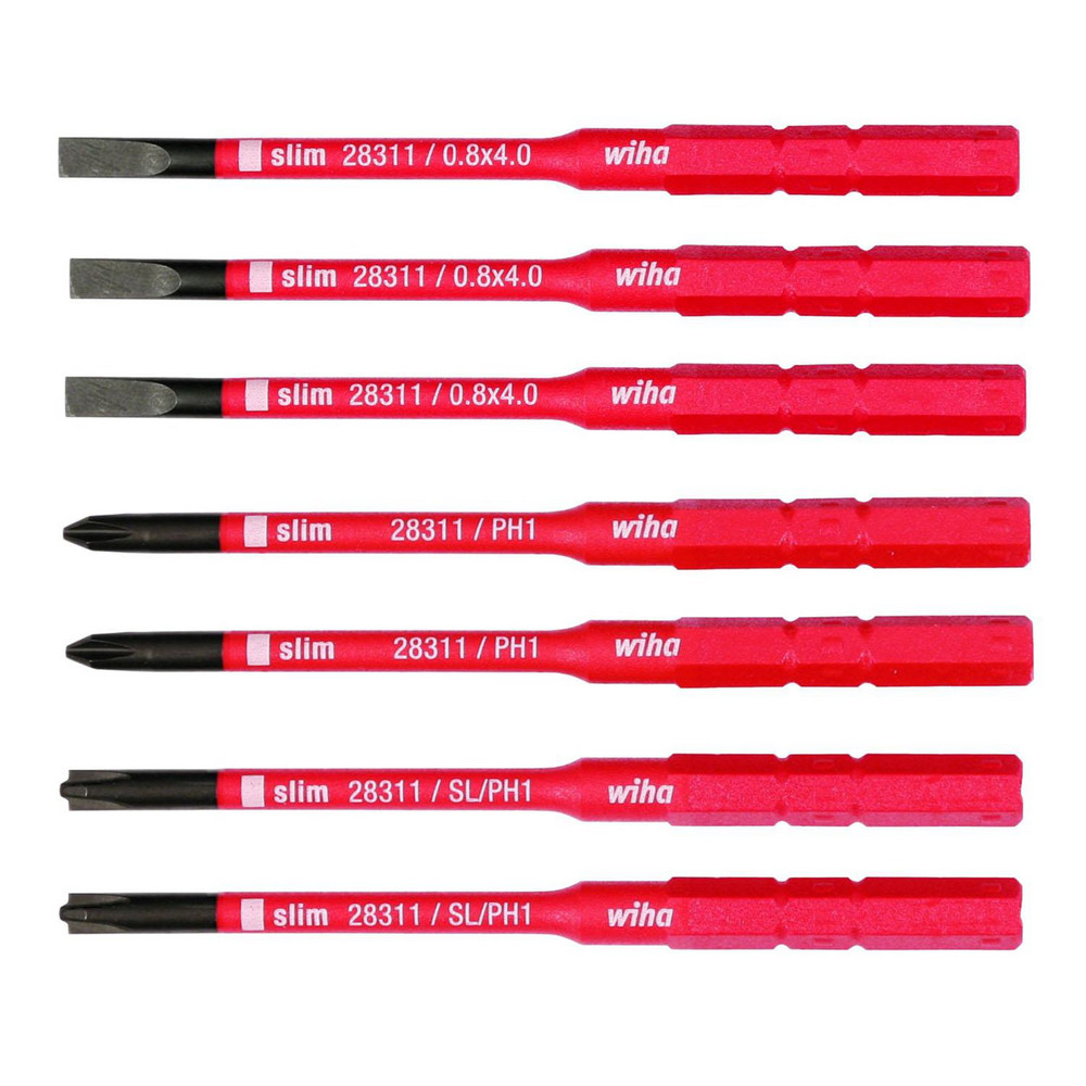 Wiha - Screwdriver Bit Sets: Slotted 2.5, 3.5, 5.5mm, Phillips #1, #2 ...
