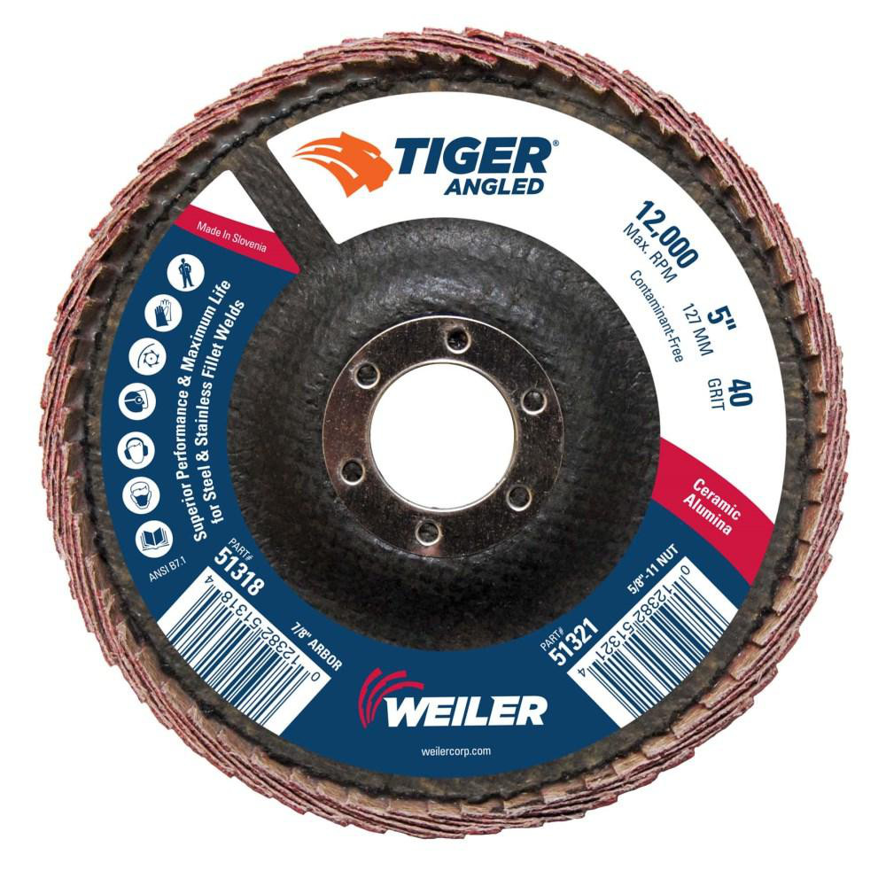 Weiler - Flap Disc: 5" Dia, 7/8" Hole, Ceramic Alumina, Type 27 Angled ...